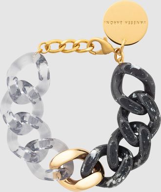 Vanessa Baroni Bracelet Flat Chain 2 Color W Gold Black Marble And Clear