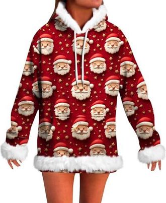 Generic Sweat à capuche de Noël en fausse fourrure imprimé flocon de neige pour femme, chandail de Noël mignon festif coupe ample avec poche hiver décontracté