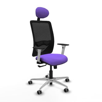 Piqueras y Crespo Computerstuhl Zulema mit wei&szlig;en und schwarzen Armlehnen, h&ouml;henverstellbarer Lendenwirbelst&uuml;tze und festem Kopfteil, Schwarz/Lila