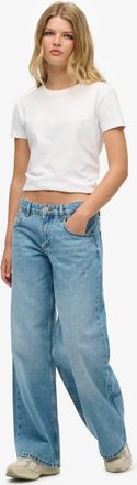 Superdry Cult - Jean baggy à taille mi-haute - Bleu clair vintage délavé