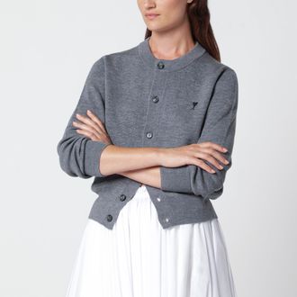 Ami Graue Ami De Coeur Strickjacke aus Wolle