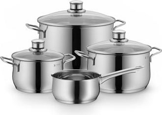 WMF Diadem Plus Topfset Induktion 4-teilig, Kochtopf Set mit Glasdeckel, breiter Sch&uuml;ttrand, Cromargan Edelstahl poliert, Induktions T&ouml;pfe Set unbeschicht
