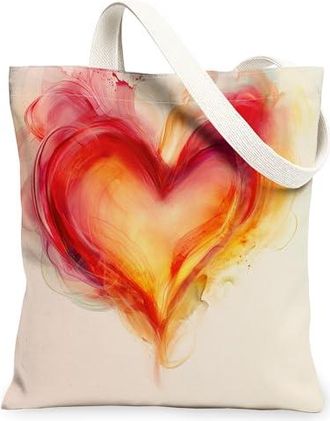 Generic Sacs fourre-tout en toile en forme de coeur, motif damour color&eacute;, sacs d&eacute;picerie, sacs d&eacute;picerie r&eacute;utilisables, l&eacute;gers et lavables pour voyage, plage,