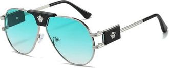 Generic Lunettes de soleil de luxe pour homme et femme - Lunettes de soleil vintage noires UV400, Argenté/vert, Taille unique