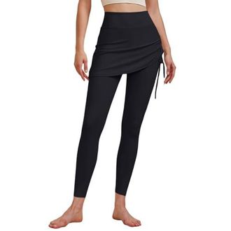 Generic Legging de tennis avec jupe pour femme - Taille haute - Pantalon de yoga - Stretch l&eacute;ger - S&eacute;chage rapide - Pantalon de sport - Pantalon de course - G