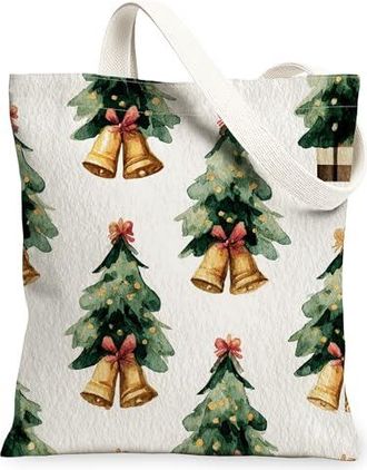 Generic Sacs fourre-tout festifs en toile, motif arbre vintage et cloche, sacs d&eacute;picerie r&eacute;utilisables, l&eacute;gers et lavables avec bandouli&egrave;re pour le shopping, 