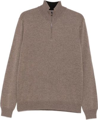 Corneliani Homme, Pulls, Beige, Taille: 4XL Pull demi-zip en laine et cachemire de luxe