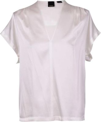 Pinko Pinko, Femme, Blouses et Chemises, Blanc, Taille: 40 FR Haut &agrave; Manches Courtes en M&eacute;lange de Soie et Col en V
