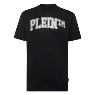 Philipp Plein Homme, Tops, Noir, Taille: 5XL T-shirt Col Rond MC avec Cristaux