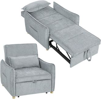 HOMCOM Fauteuil convertible 1 place - HOMCOM - 3 en 1 - clic-clac - assise large, dossier r&eacute;glable, oreiller - chenille - 88x84x87cm - gris