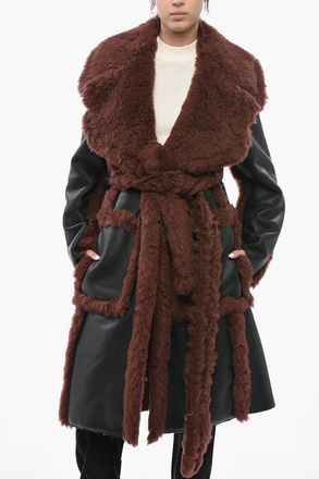 Stella McCartney Mantel Aus Veganem Leder Mit Kunstpelzbesatz Und G&uuml;rtel Stella McCartney