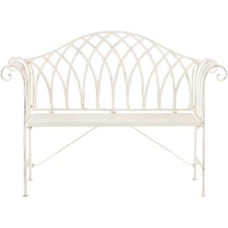 Beliani Beliani - Banc de Jardin en M&eacute;tal Blanc avec Accoudoirs Arrondis et Dossier D&eacute;coratif Id&eacute;al pour Jardin ou Terrasse Romantique et Traditionnelle