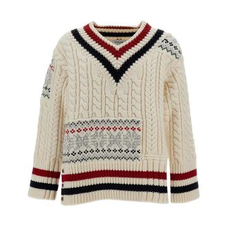 Thom Browne Pullover mit Zopfmuster- Fair Isle und V-Ausschnitt - - Knitwear - Herren - Wei&szlig; - S