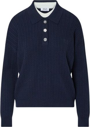 Liu Jo Polo en maille avec boutons bijou - Femme - Tops - Bleu - Taille: 42 FR