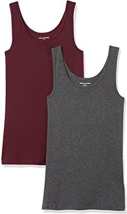Amazon Essentials Débardeur Coupe Ajustée Femme, Lot de 2, Bordeaux/Charbon Chiné, XXL