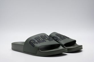 Replay Badepantolette REPLAY, Herren, Gr. 41, gr&uuml;n, schwarz, Synthetik, Basic, Schuhe, Sommerschuh, Badeschuh, Strandschuh, Flat mit Logoschriftzug