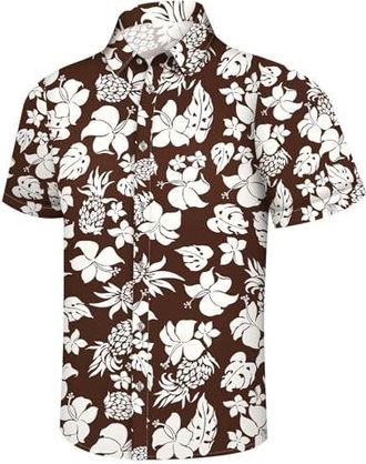 Generic Chemise boutonn&eacute;e &agrave; manches courtes pour homme - Coupe ajust&eacute;e - Style d&eacute;contract&eacute; - Pour l&eacute;t&eacute; - Imprim&eacute; arbre - Chemise de vacances hawa&iuml;enne l&eacute;g&egrave;re,