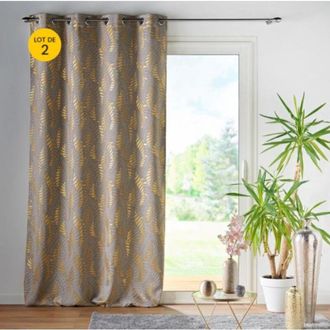 Douceur d'Int&eacute;rieur Douceur Dint&eacute;rieur - Lot de 2 Rideaux &agrave; occultant 140 x 260 cm &agrave; oeillets Imprim&eacute; M&eacute;tallis&eacute; Lyra Taupe