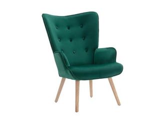 Vente-Unique Fauteuil en Velours Vert VATELY - Scandinave