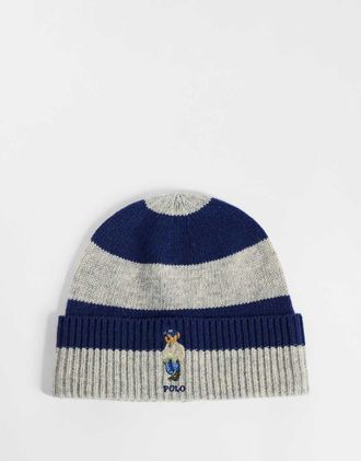 Polo Ralph Lauren M&uuml;tze mit B&auml;renlogo in Marineblau und Grau
