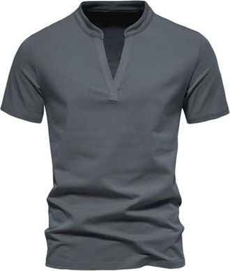 Generic Polo mode homme col en V profond T-shirt &agrave; manches courtes T-shirt &eacute;lastique bas T-shirt petit debout en &eacute;t&eacute;, gris, 5XL