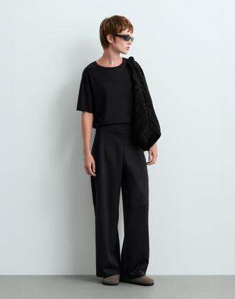 Oysho pantalon cocon taille haute effet n&eacute;opr&egrave;ne noir