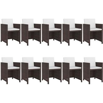 vidaXL 11-tlg. Garten-Essgruppe mit Auflagen Poly Rattan Braun - Vidaxl