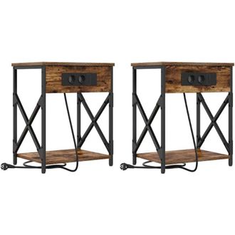 vidaXL Nachttisch mit Ladestation 2 pcs R&auml;uchereiche 41 x 31 x 51 cm vidaXL