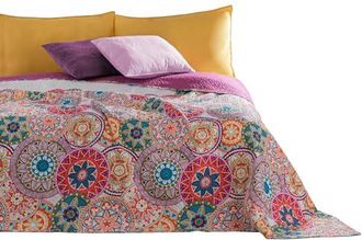 Decoking 77177 Tagesdecke 220 x 240 cm rosa violett weiß bunt anthrazit Bettüberwurf zweiseitig colourful pink white violet Steppung Bibi