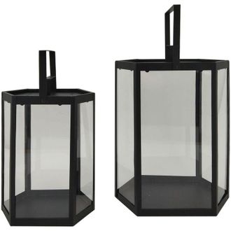 Mobili Rebecca Rebecca Mobili Lot de 2 Lanternes Bougeoirs en m&eacute;tal et pvc Noir pour int&eacute;rieur et ext&eacute;rieur Moderne