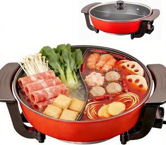 Generic Marmite &eacute;lectrique, marmite multifonctionnelle pour canard mandarin avec s&eacute;parateur, po&ecirc;le antiadh&eacute;sive avec couvercle et dispositif de contr&ocirc;le de la