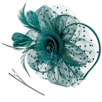 Dreshow Fascinators Hut Blume Mesh B&auml;nder Federn auf einem Stirnband und Einem Geteilten Clip Cocktail Tea Party Headwear f&uuml;r M&auml;dchen und Damen