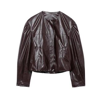 Generic Blouson bomber en cuir synth&eacute;tique &agrave; manches longues et col rond pour femme, caf&eacute;, M