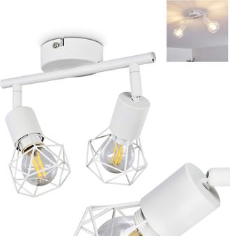 HOFSTEIN Deckenleuchte Baripada, Deckenlampe aus Metall in Wei&szlig;, 2-flammig, 2 x E14-Fassung, verstellbarer Spot im Retro/Vintage Design in Gitter-Optik m. Lich