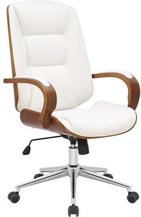 Clp Fauteuil de Bureau Yankton avec Coque en Bois Et Rev&ecirc;tement Similicuir I Chaise De Bureau Si&egrave;ge Rembourr&eacute;s I Pi&egrave;tement M&eacute;tal, Couleur:Noyer/Blanc