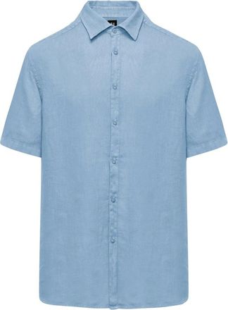 Bomboogie Homme, Chemises, Bleu, Taille: S Linen Short Sleeve Shirt