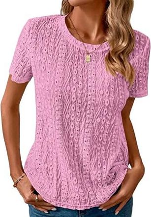 Onsoyours Femmes Chemisier col Rond T-Shirt D&eacute;contract&eacute; Chemisiers &agrave; Manches Courtes Confortables Hauts D&eacute;t&eacute; Tuniques Base Top A Rose L