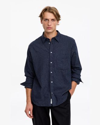 Arket Hemd Aus Geb&uuml;rstetem Flanell -Blau