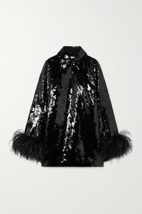 16Arlington Michelle Minikleid Aus Cr&ecirc;pe Mit Pailletten Und Federn - Schwarz