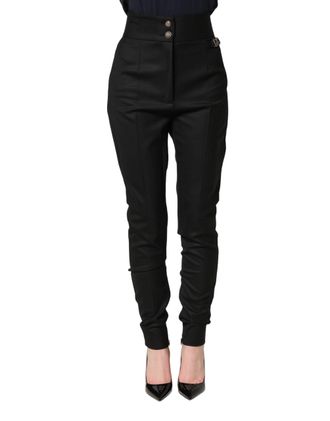 Dolce & Gabbana Womens High-Waist Wool Blend Trousers Black Elastane