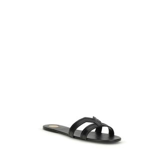 Saint Laurent Womens Black Calf Leather Bos Taurus Sandals