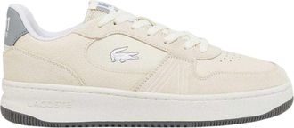Lacoste L001 Logo Sneaker f&uuml;r Herren, Wildleder, Flach (Wei&szlig;/Grau)