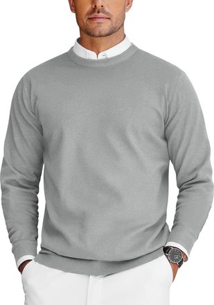 Coofandy Herren Pullover Rundhals Strickpullover Langarm Herrenpullover Basic Feinstrick Sweater Business Pullover Ribbed Sommer Pulli Hellgrau XXL
