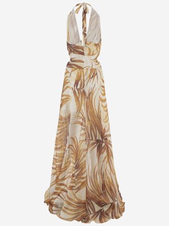 Just Cavalli Womens Tropical Print Long Dress Beige Polyester