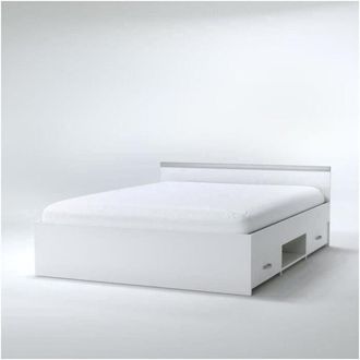 Les Tendances Les Tendances - Lit avec rangements 140 x 190 cm - 2 tiroirs et 1 niche - Coloris : blanc - pablo