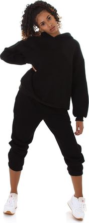 Jela London Damen Jogginganzug Hausanzug Kapuzenpullover Oversize Loose, Schwarz L