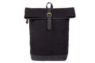 Holzrichter Berlin Rolltop Rucksack aus Leder & Canvas f&uuml;r Damen & Herren (No 4-3), Daypack 44x27x13cm, Echtleder Laptop Rucksack, Schwarz-Anthrazit