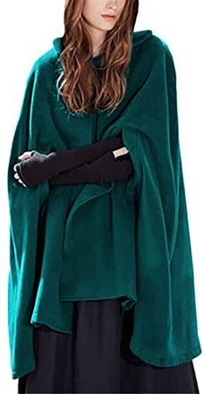 ORANDESIGNE Femmes Longue Cape Poncho à Capuche Tranchée Manteau Front Ouvert Cardigan Veste Cap Grande Taille Automne Hiver Cardigan Bleu XL