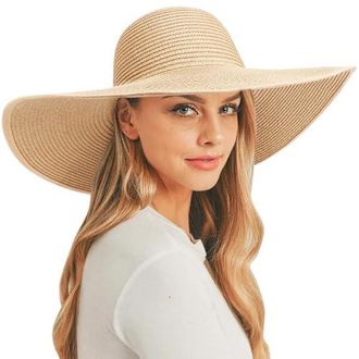 Dreshow Femme Capeline Chapeau de Paille Chapeau &agrave; Large Bord Casquettes Anti-Soleil Respirant Pliable Rouleau Plage Cap Chapeau de Soleil UPF 50+