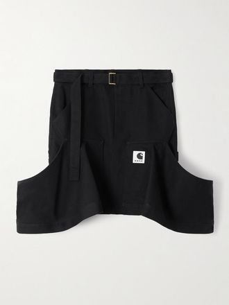 sacai Mini-jupe En Toile De Coton À Drapés Et À Ceinture X Carhartt Wip - Noir